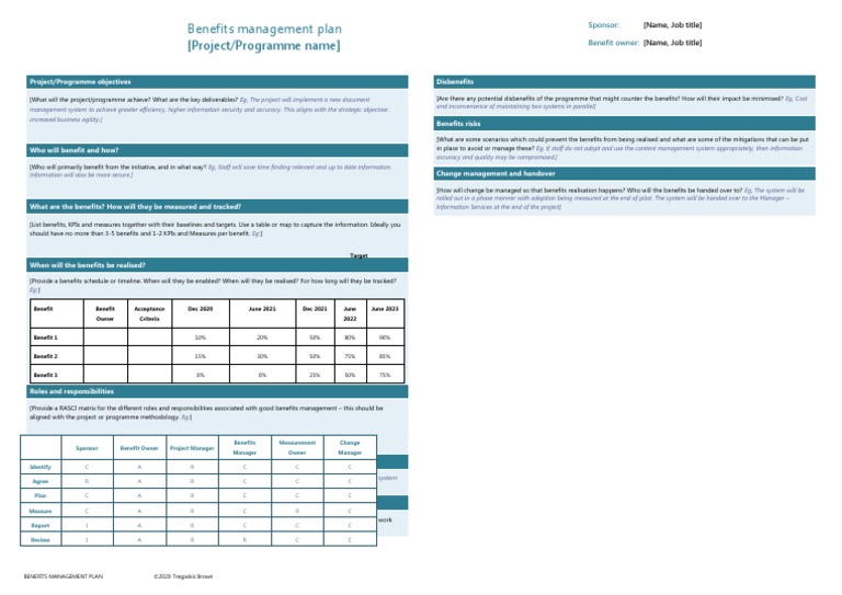 (Project/Programme Name) : Benefits Management Plan | PDF | Economies ...