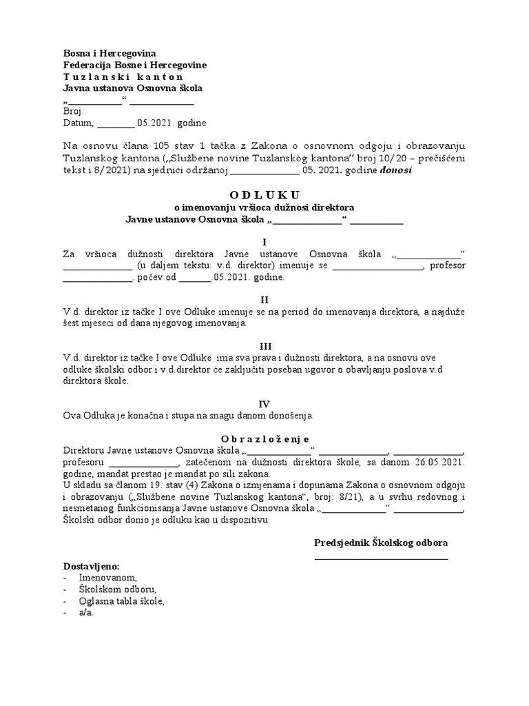 Odluka o Imenovanju VD Direktora | PDF