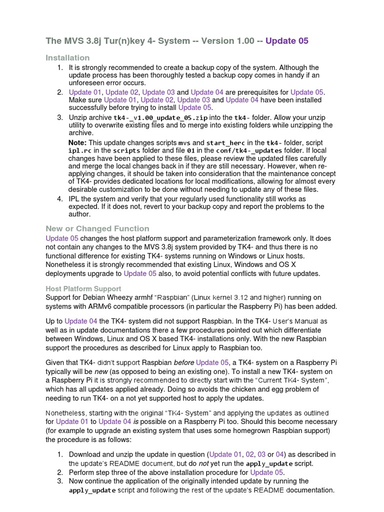 Readme Mvs Tk4 - V1.00 Update 05 | PDF | Computer Science | System Software