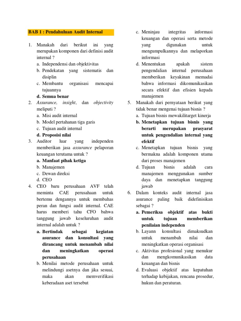 Kisi Kisi Uts Audit Internal | PDF