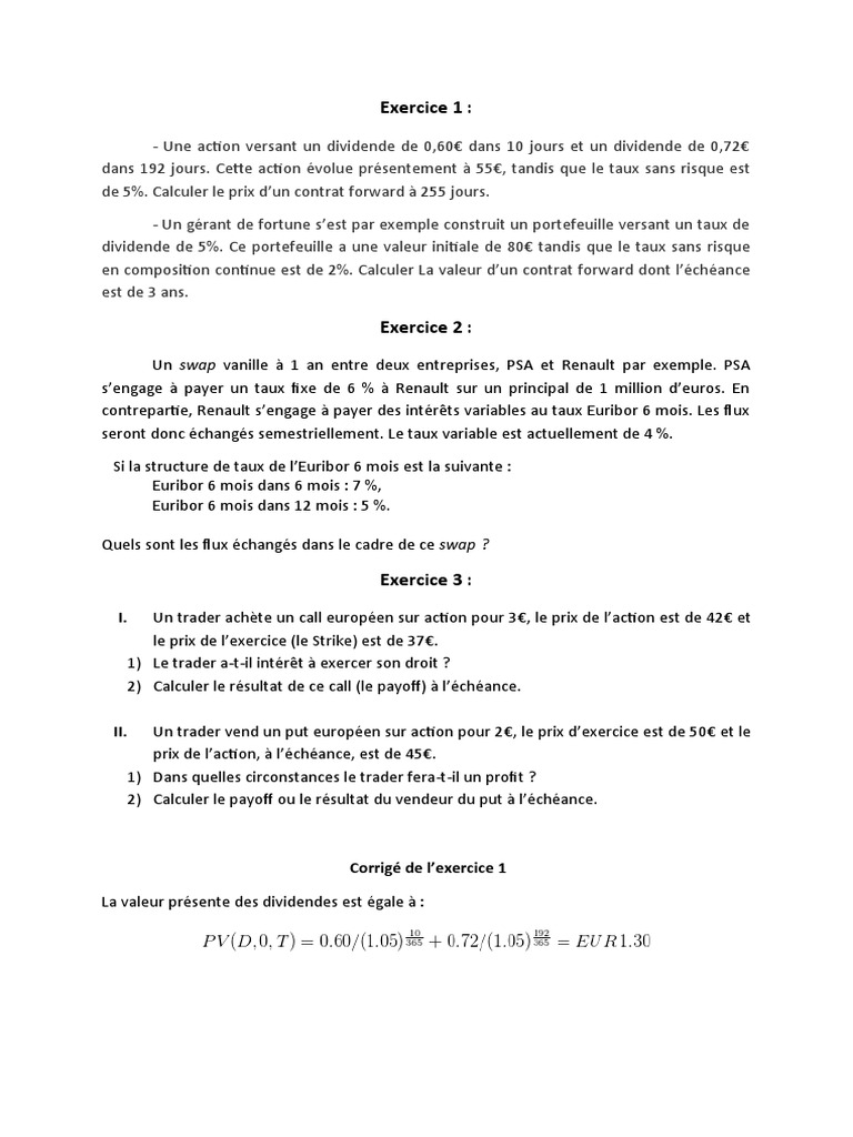 Exercices Sur Les Produits Dérivés | PDF | Option (Finance) | Put