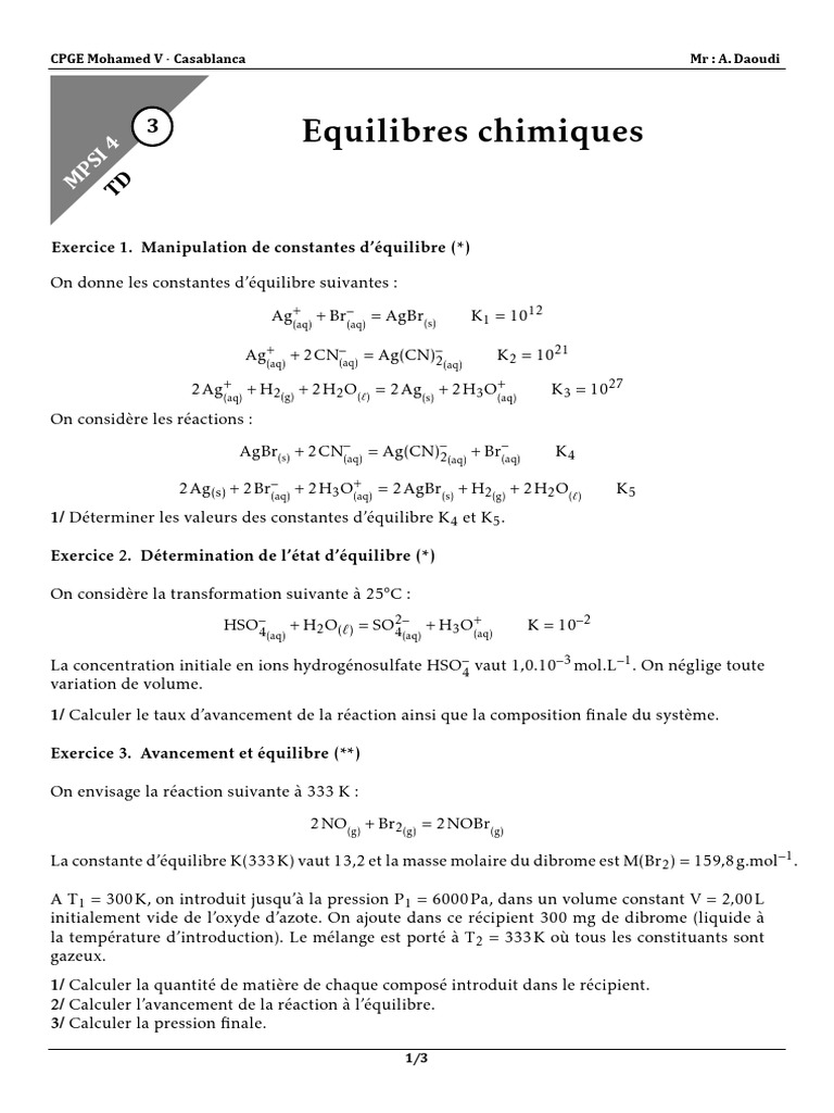 Equilibres Chimiques: Mpsi 4 | PDF | Équilibre chimique | Monoxyde de carbone