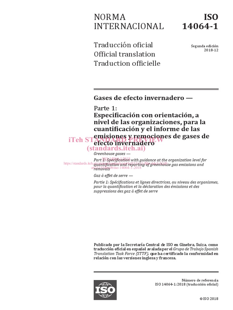 Iso 14064 1 2018 | PDF | Gases de efecto invernadero | Organización internacional para la ...