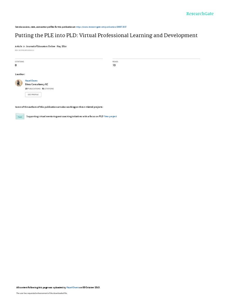 Putting The PLE Into PLD: Virtual Professional Learning and Development ...