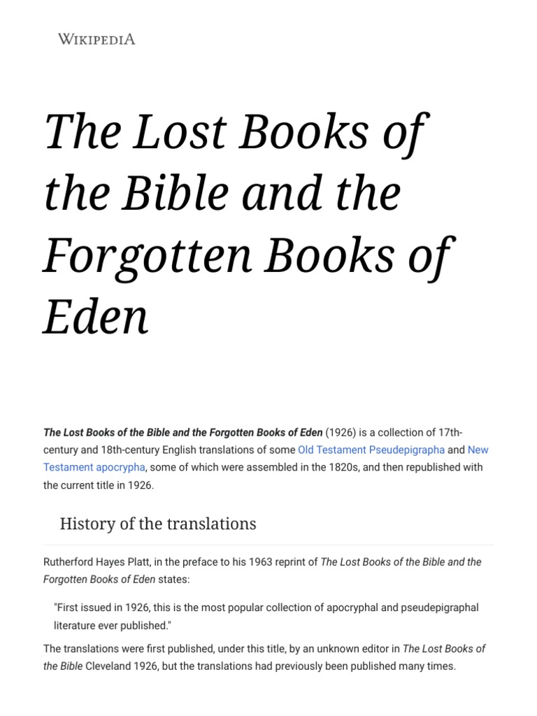 The Lost Books of The Bible and The Forgotten Books of Eden - Wikipedia ...