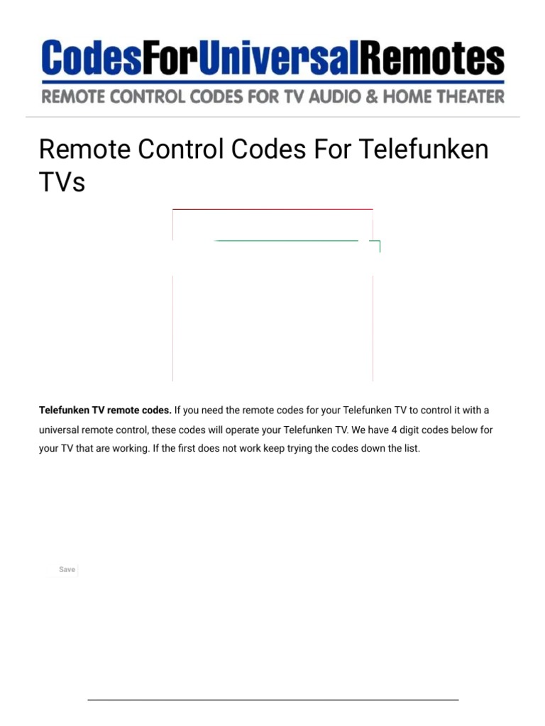 Remote Control Codes For Telefunken TVs - Codes For Universal Remotes ...