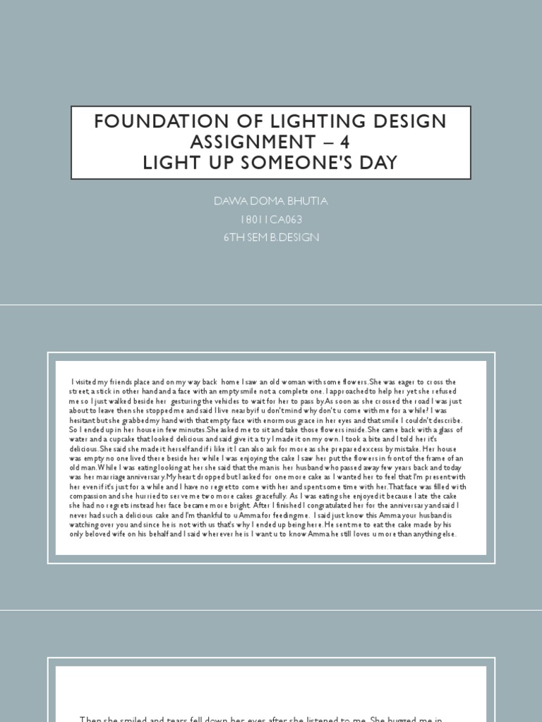 Foundation of Lighting Design Assignment - 4 Light Up Someone'S Day | PDF