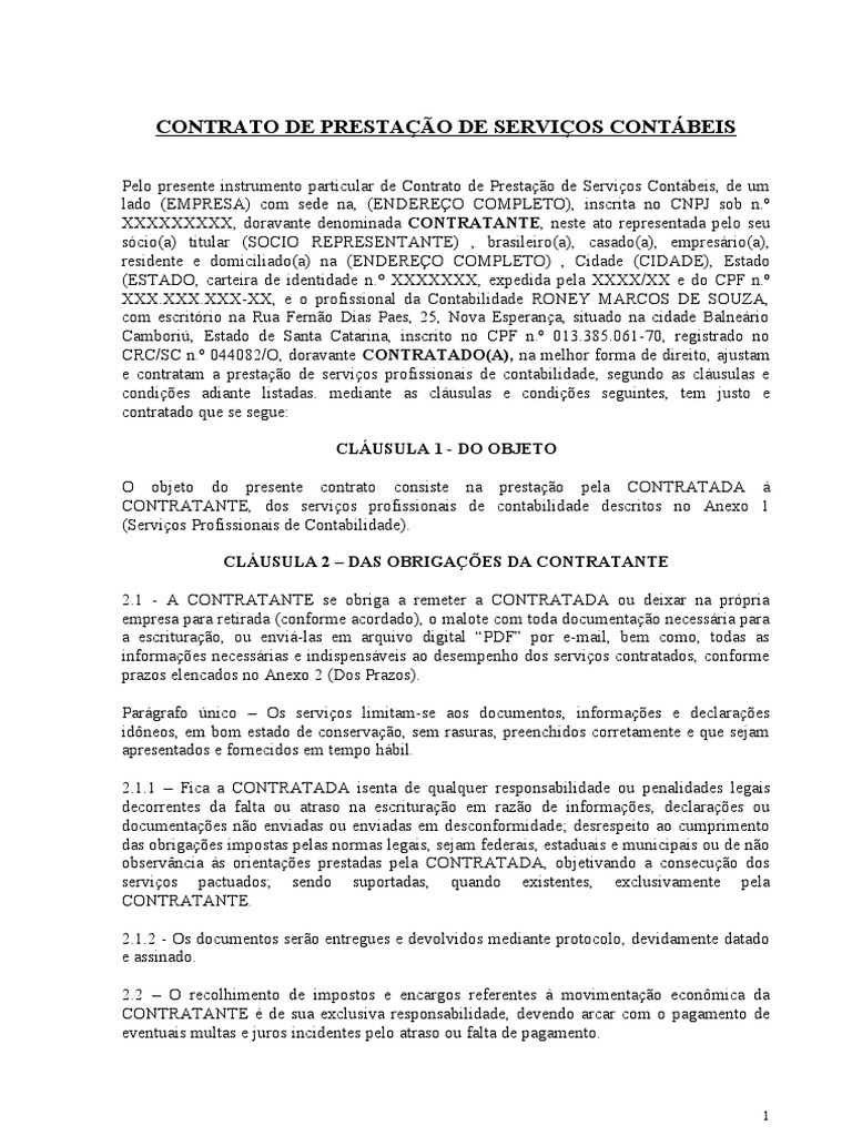 Contrato de Prestação de Serviços Contábeis | PDF | Contabilidade ...