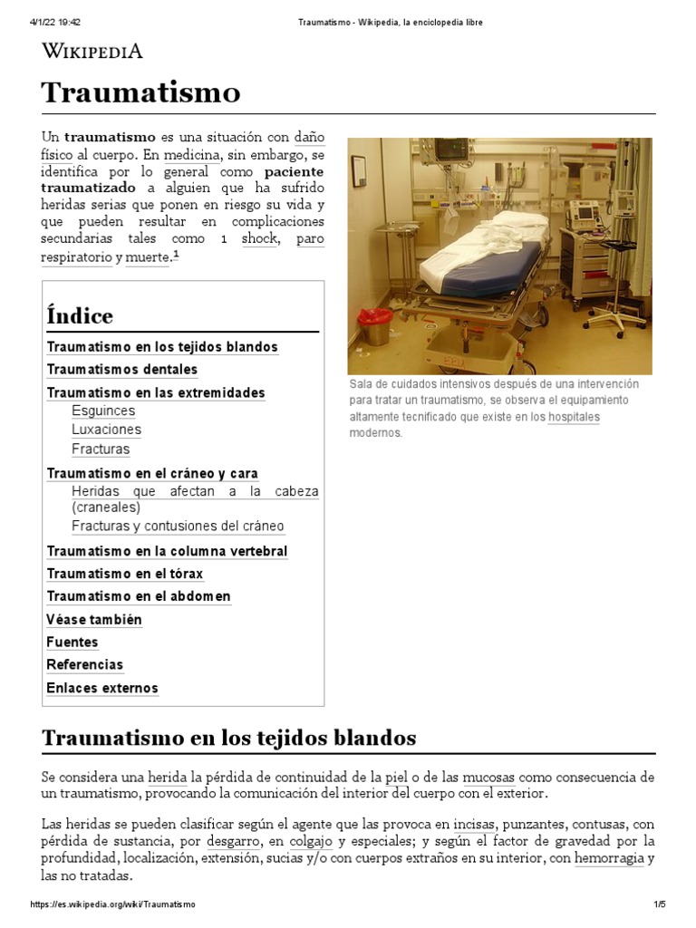 Traumatismo - Wikipedia, La Enciclopedia Libre | PDF | Lesión | Medicina