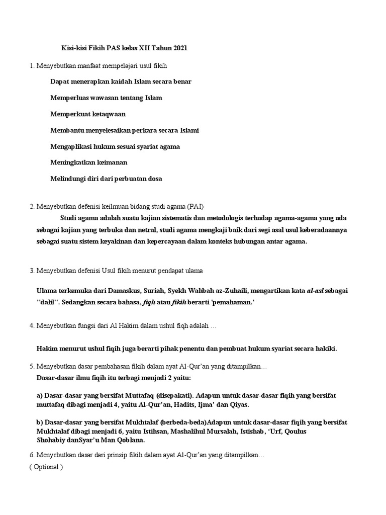 Kisi-Kisi Fikih (XII) Rev | PDF