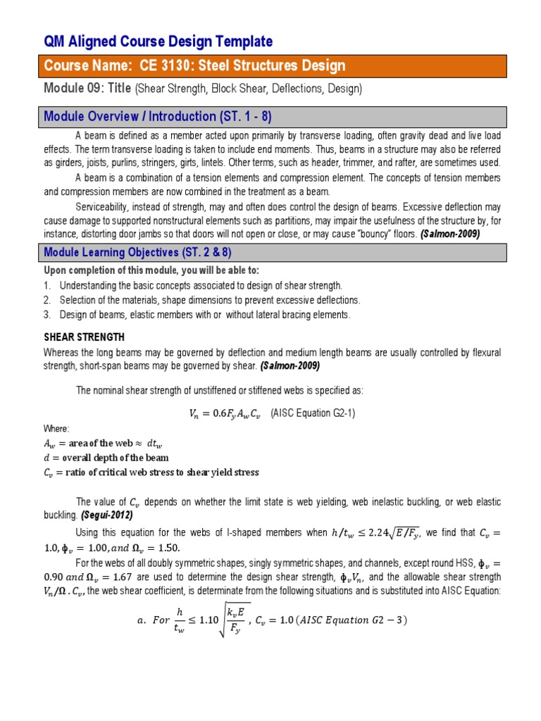 CAP 9 Shear Strength - Block Shear - Deflections - Design | PDF | Beam ...
