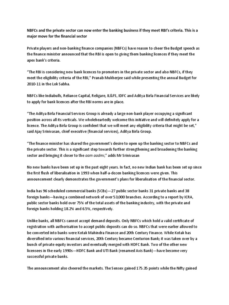 Banking Licence | Download Free PDF | Reserve Bank Of India | Non Bank ...