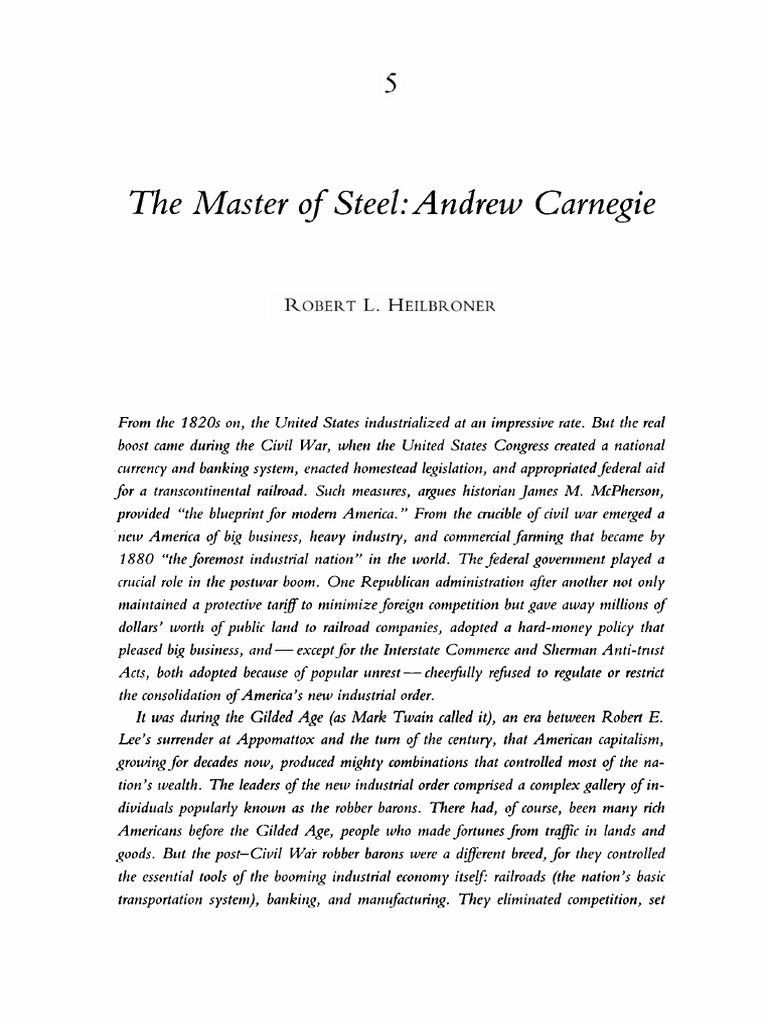 Heilbroner The Master of Steel Andrew Carnegie | PDF | Andrew Carnegie ...