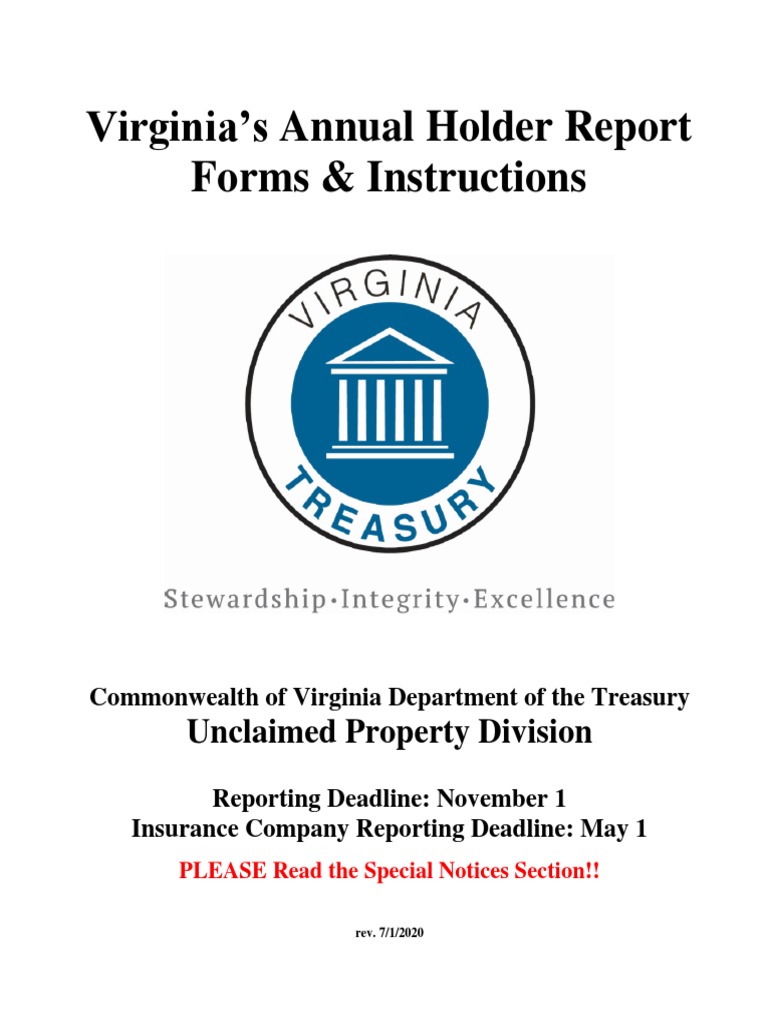 Virginia's Annual Holder Report Forms & Instructions: Unclaimed ...