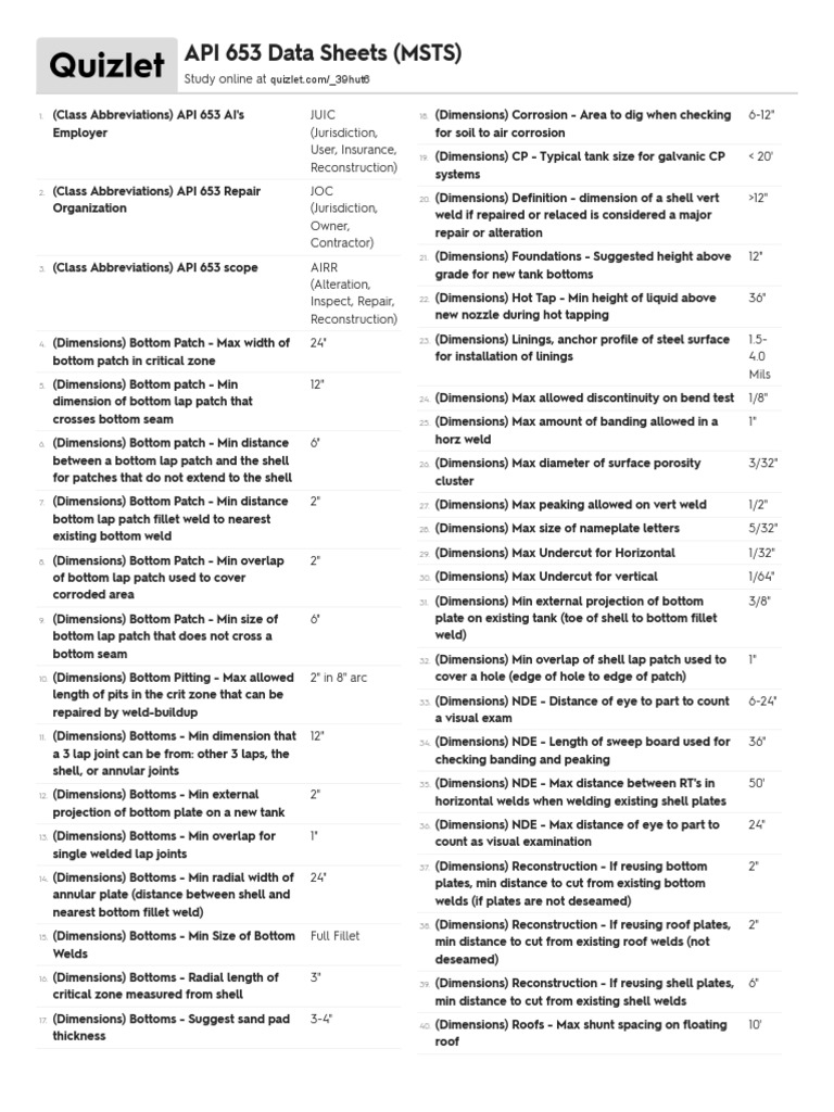 API 653 Data Sheets (MSTS) | PDF | Corrosion | Nondestructive Testing