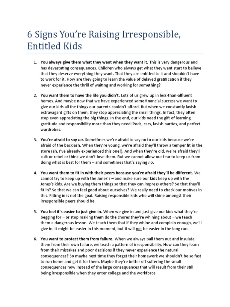 6 Signs You're Raising Irresponsible, Entitled Kids | PDF | Human Nature