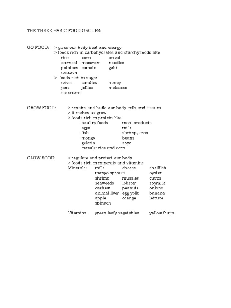 The Three Basic Food Groups | PDF | Cooking, Food & Wine