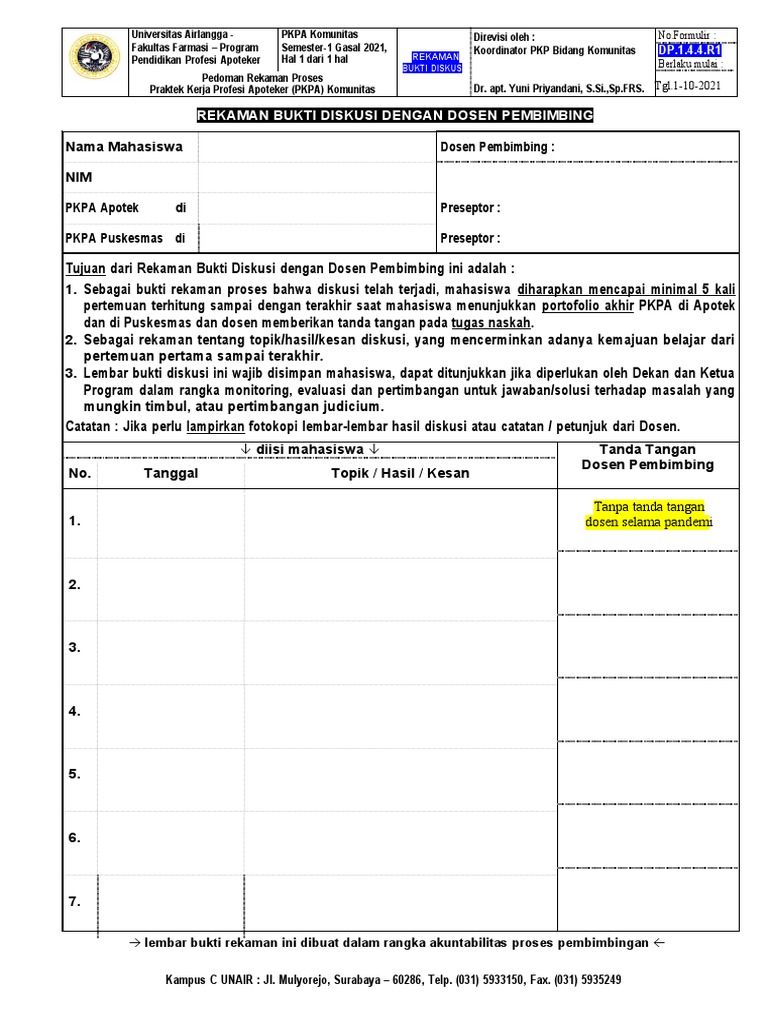 Form Diskusi Pembimbingan | PDF