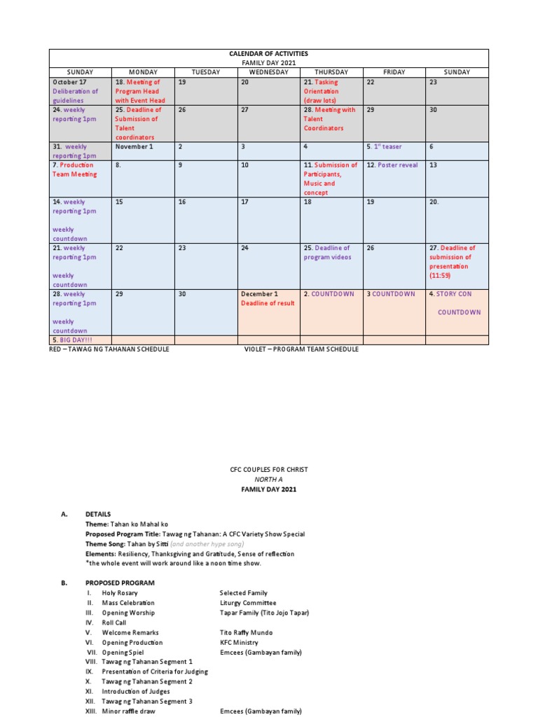 CFC Family Day 2021 Proposal | PDF