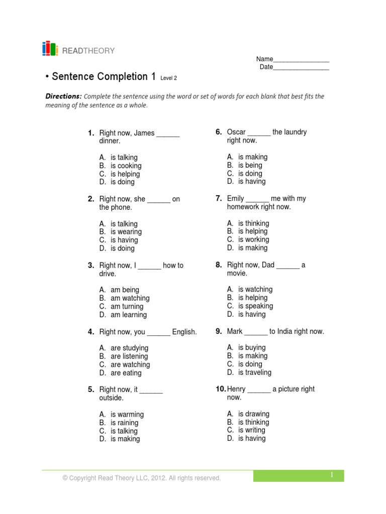 Sentence Completion 1: Directions | PDF