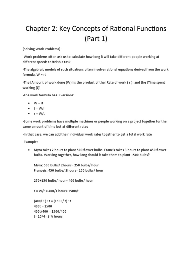 Chapter 2: Key Concepts of Rational Functions (Part 1) | PDF