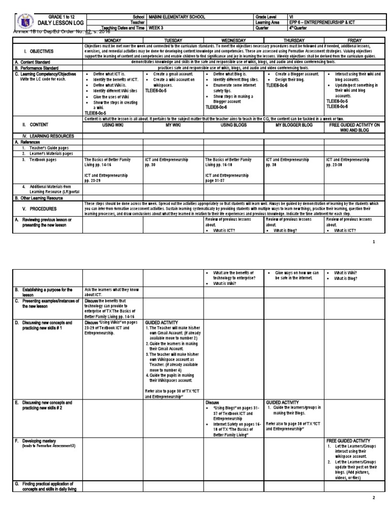 DLL Epp6-Ict Q4 W3 | PDF | Educational Technology | Learning