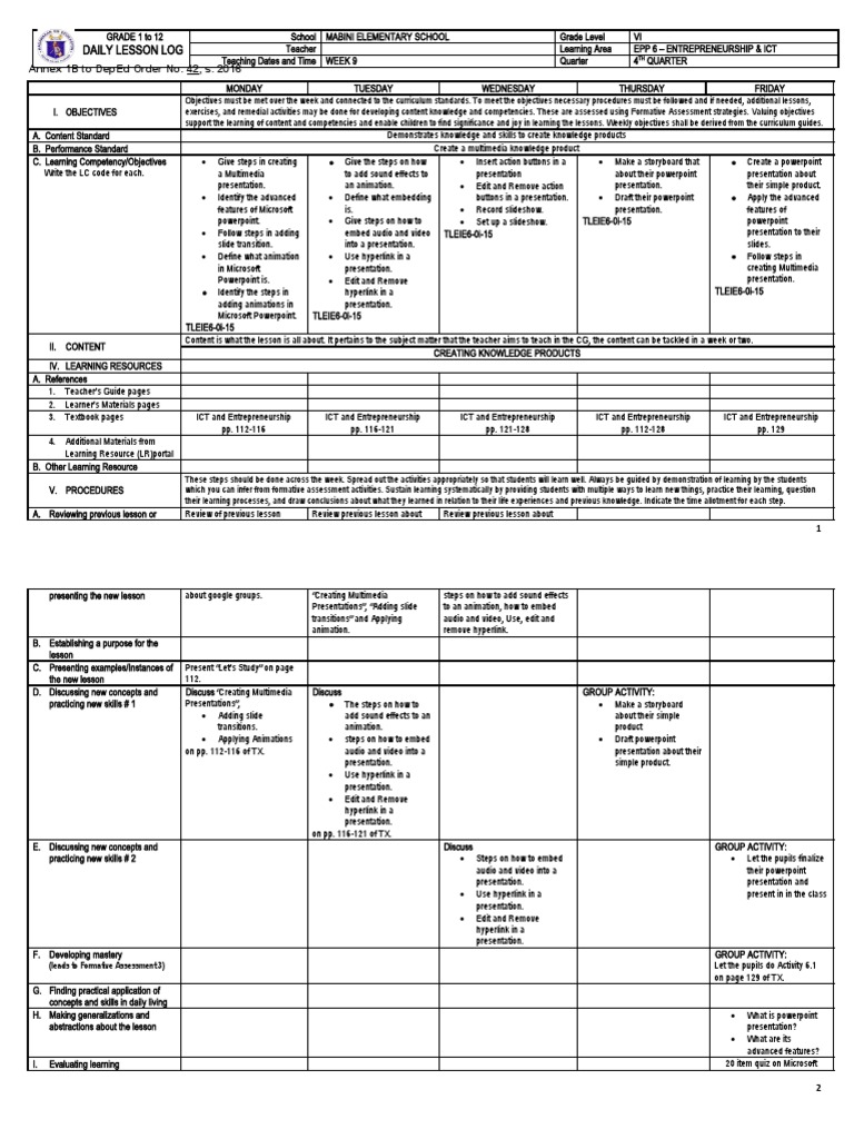 DLL Epp6-Ict Q4 W9 | Download Free PDF | Educational Technology | Microsoft Power Point