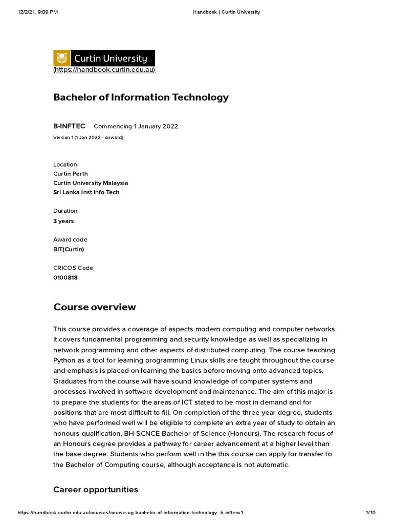 Information Technology (IT) Handbook | Download Free PDF | Bachelor's ...