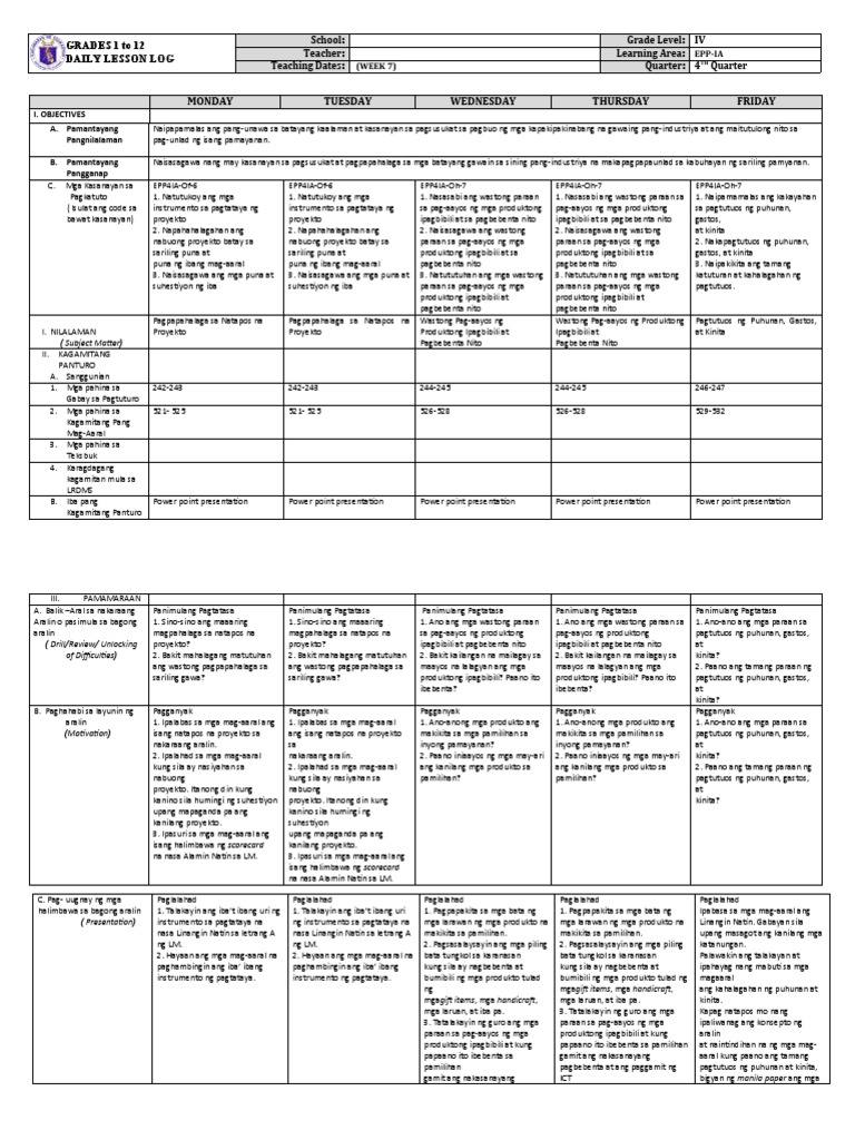 Grade 4 DLL Epp 4 q4 Week 7 | PDF