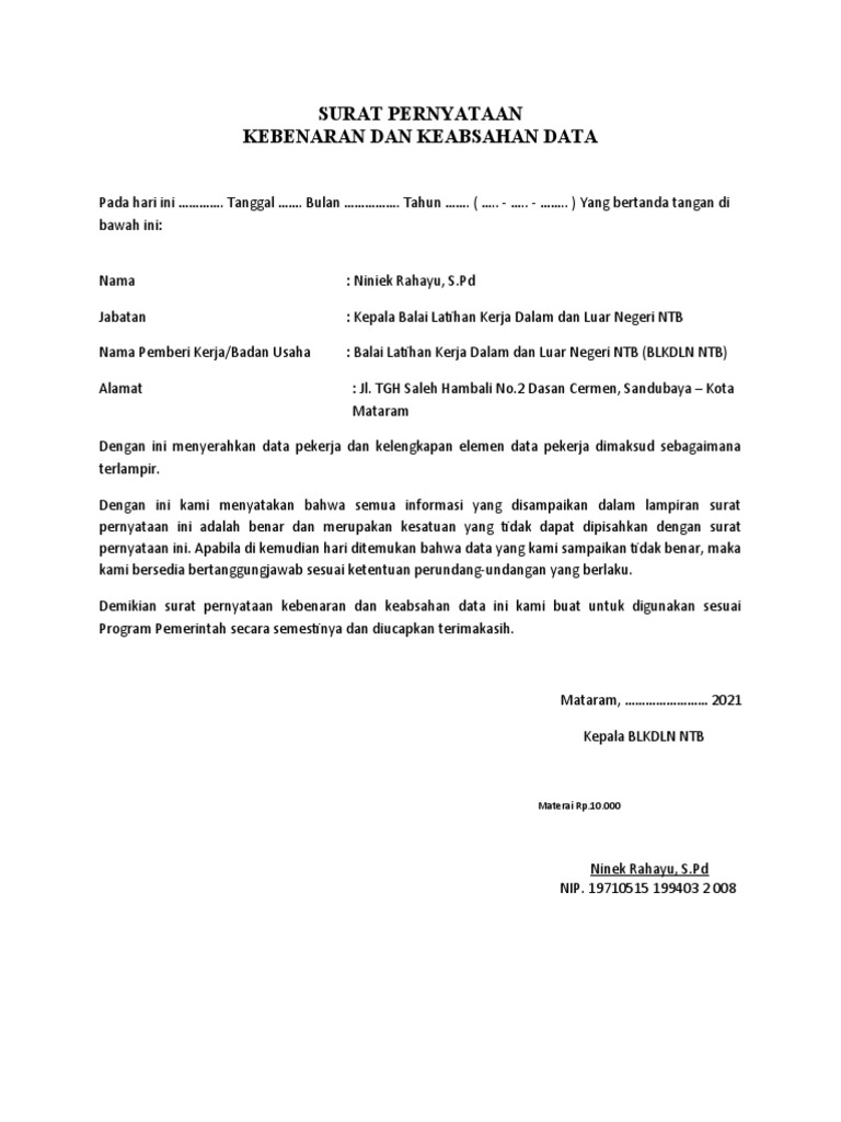 Surat Pernyataan Bsu | PDF