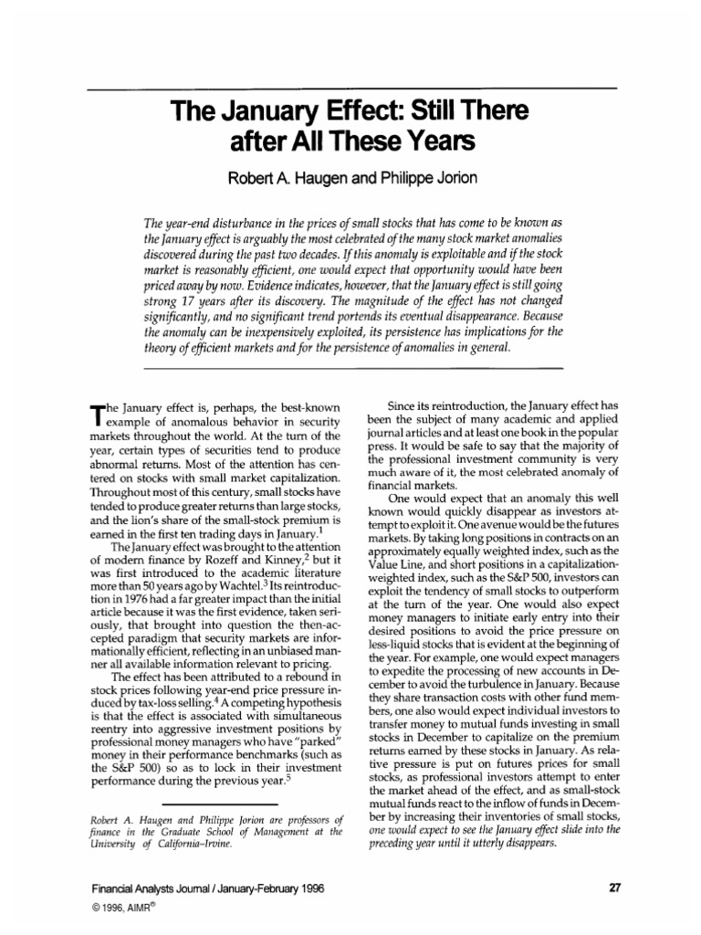 The January Effect: Still There After All These Years: Robert A. Haugen ...