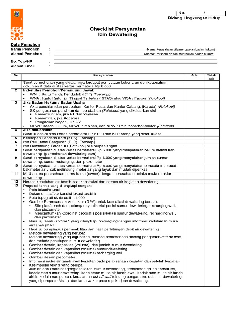 CHECKLIST DEWATERING | PDF