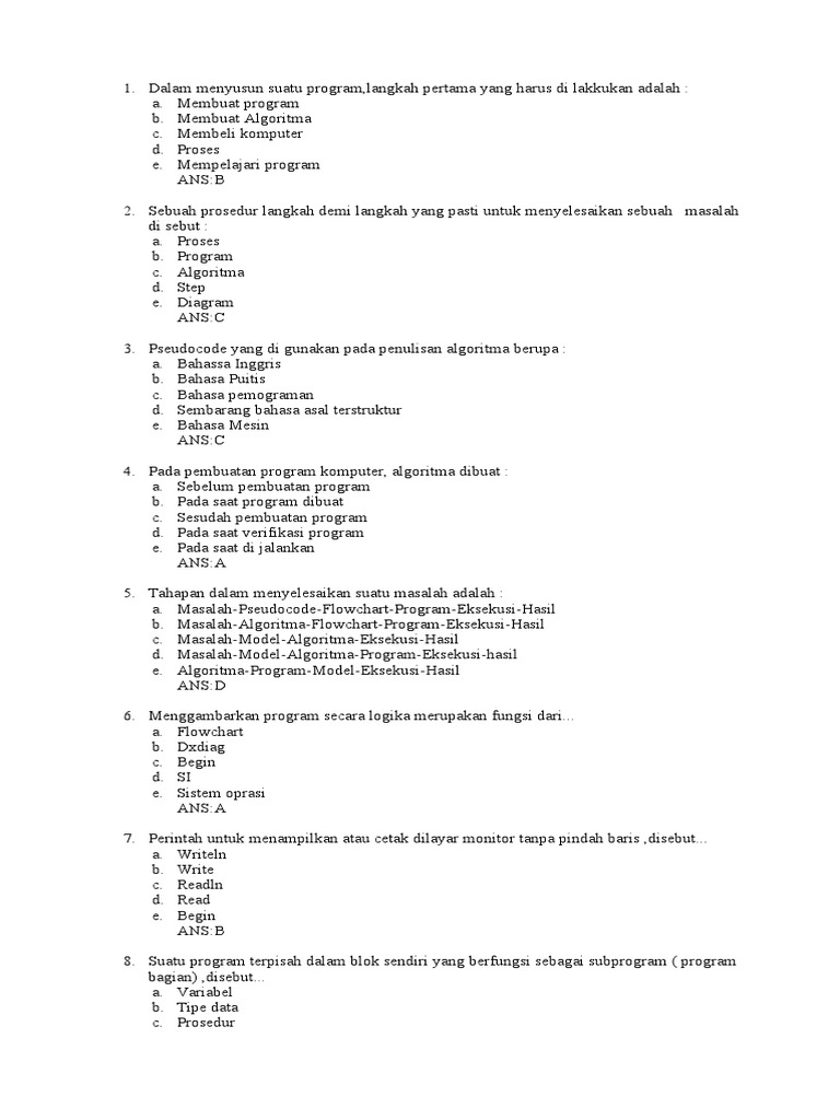 Soal Pemrograman Dasar X 2021-2022 | PDF