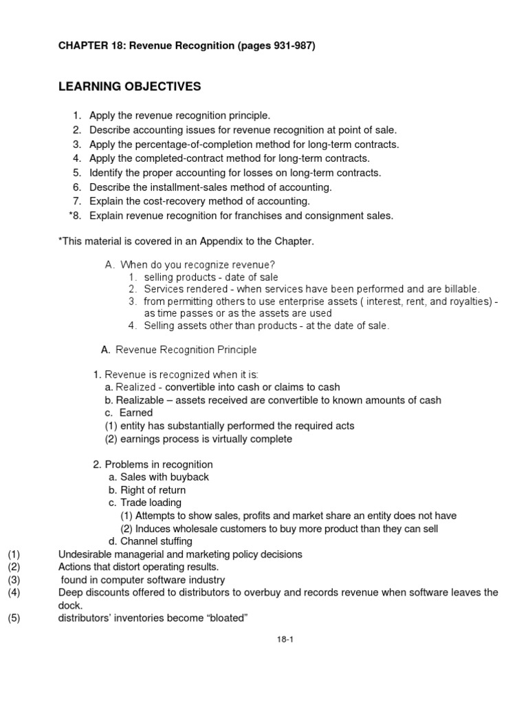 Chapter 18 Revenue Recognition | PDF | Gross Income | Revenue