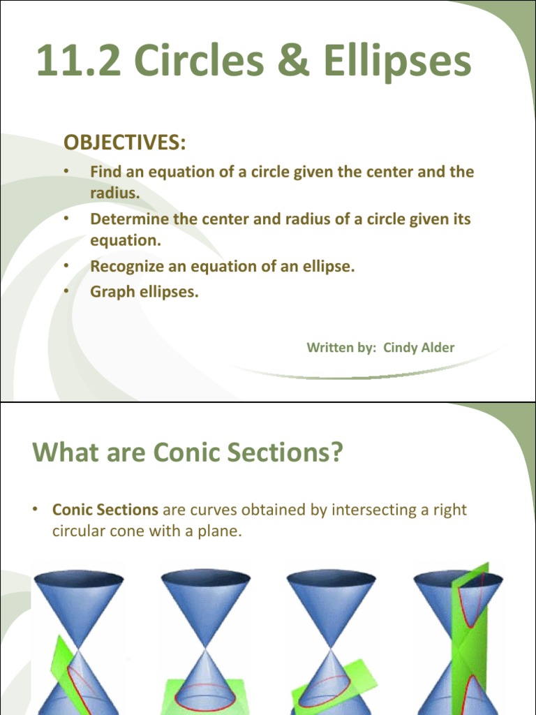 11.2 Circles and Ellipses Conic Sections | PDF | Ellipse | Circle