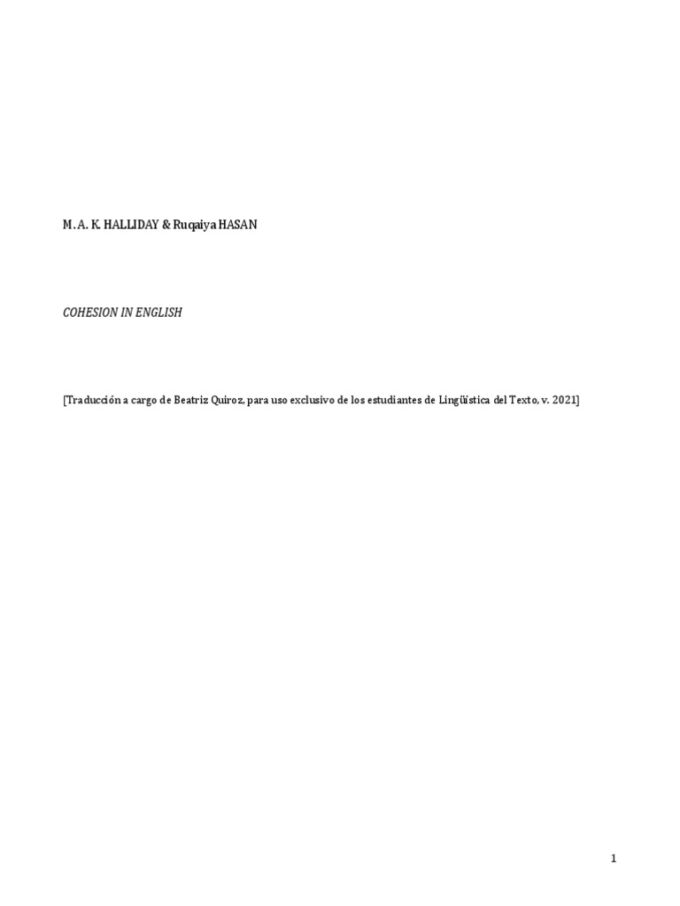 M. A. K. Halliday & Ruqaiya Hasan: Cohesion in English | PDF ...