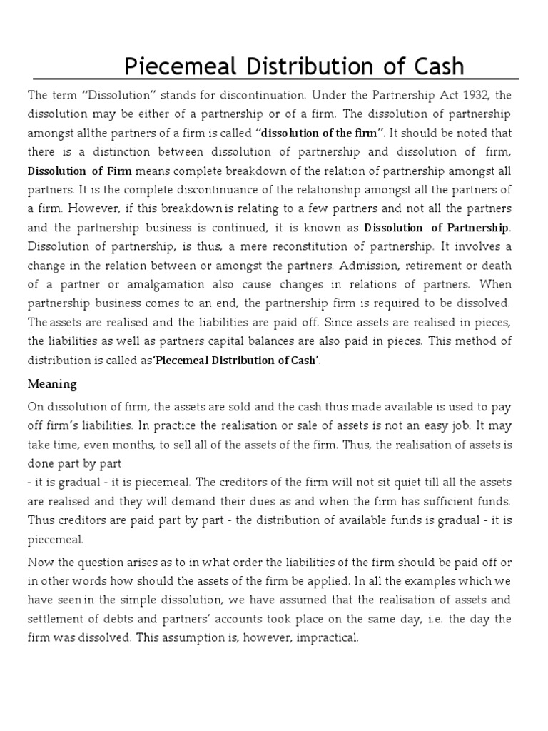 Piecemeal Distribution of Cash: Meaning | PDF | Loans | Partnership