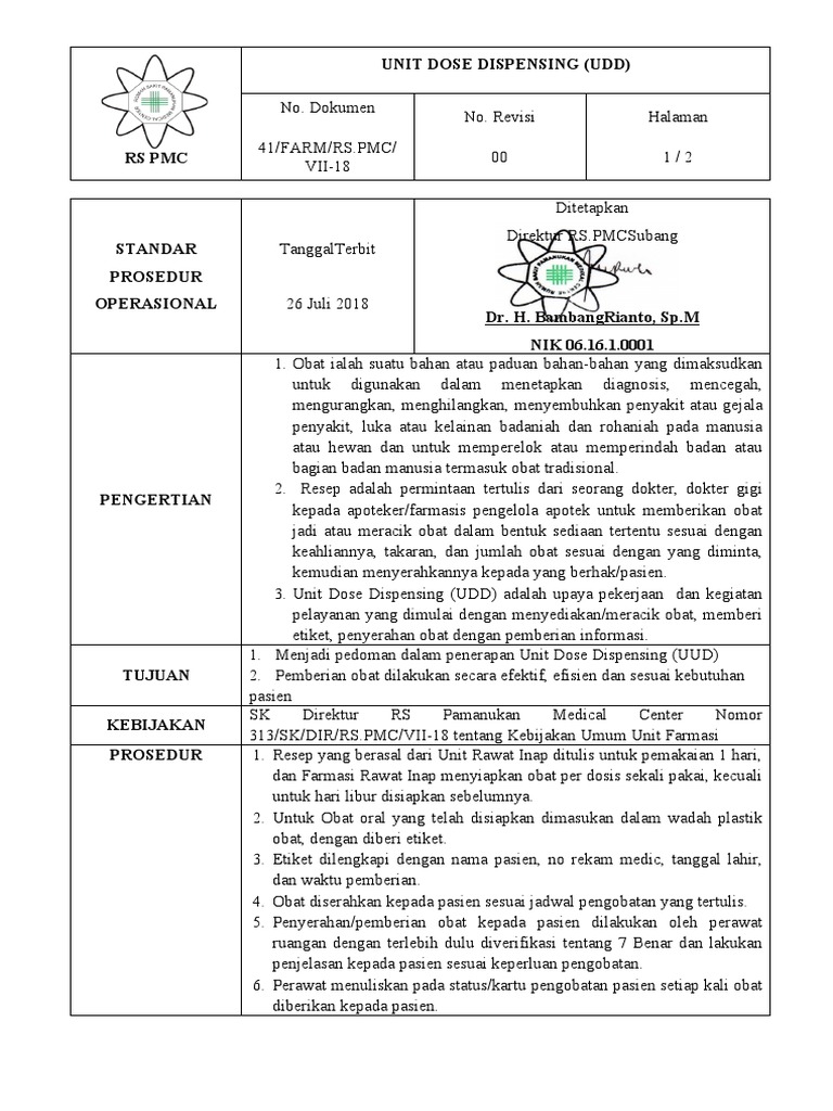 SPO UNIT DOSE DISPENSING (UDD) (Fix) | PDF