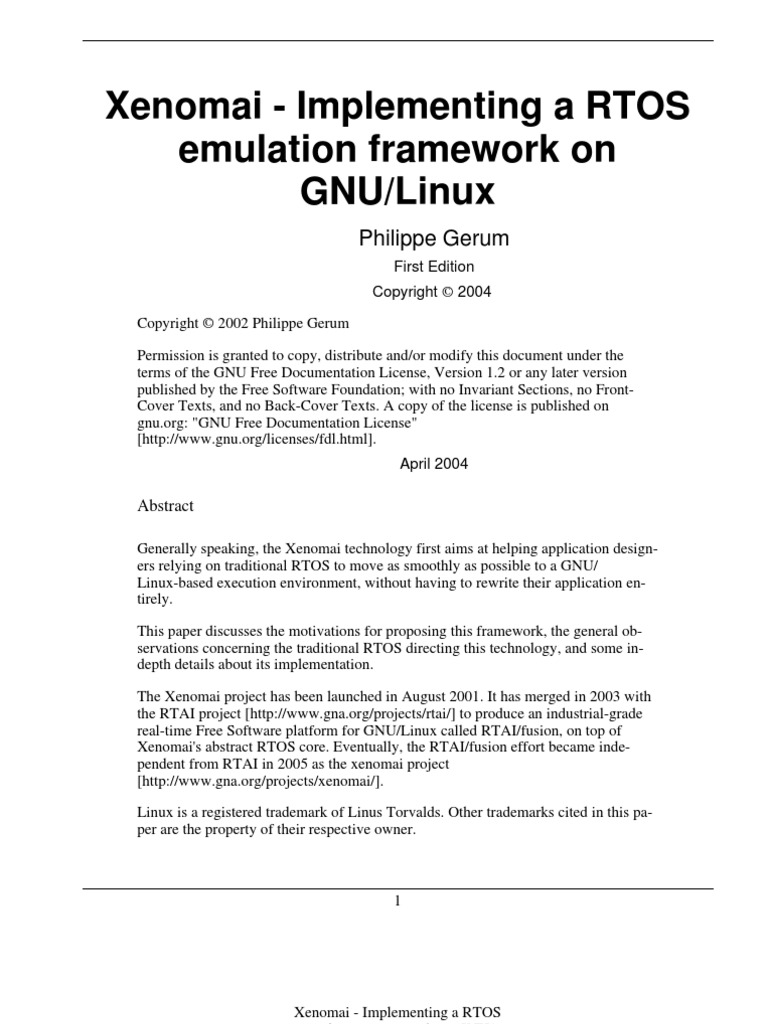 Xenomai - Implementing A RTOS Emulation Framework On GNU/Linux | PDF ...
