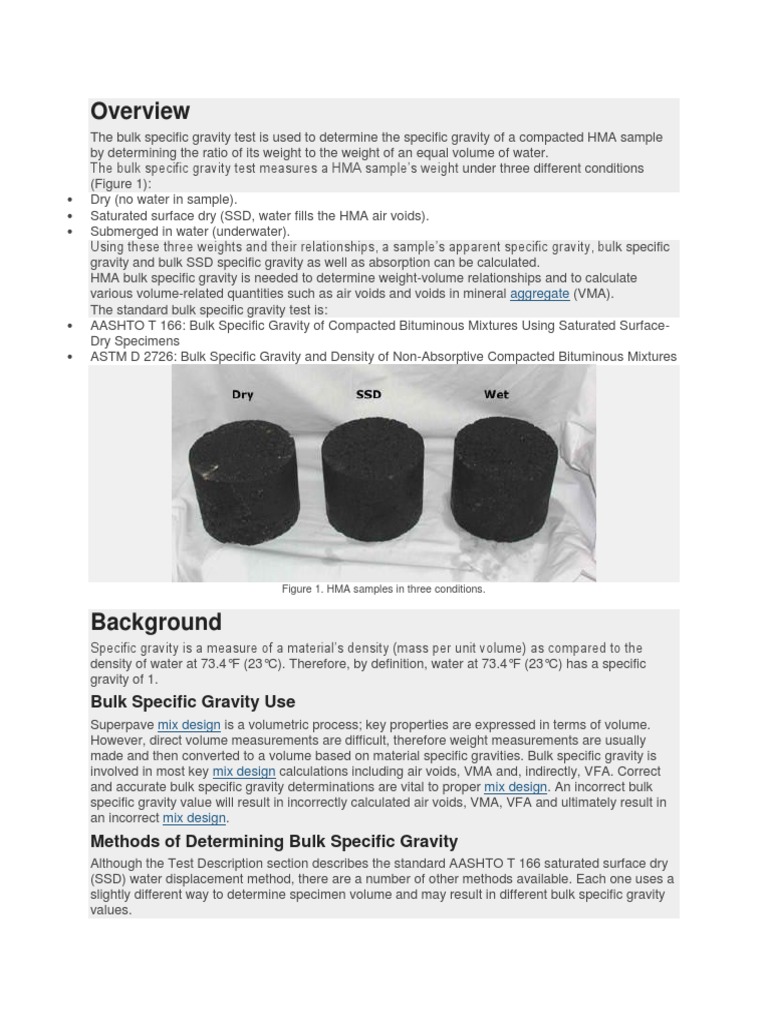 Bulk Specific Gravity of Bit Mixture Using SSD Specimens | PDF ...