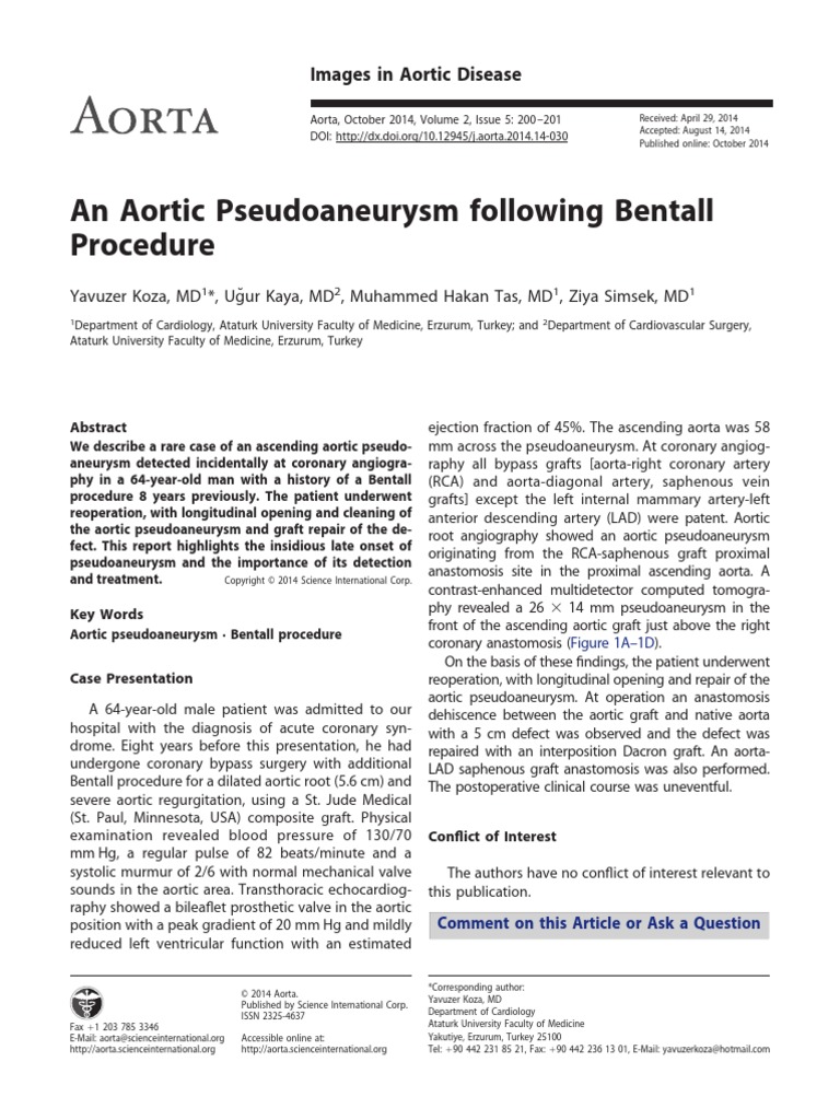 An Aortic Peseudoaneurysm Following Bentall Procedure | PDF | Aorta ...