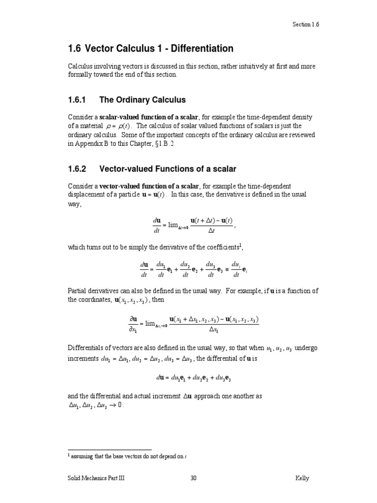 Vectors Tensors 06 Vector Calculus 1 Differentiation Pdf Divergence Euclidean Vector