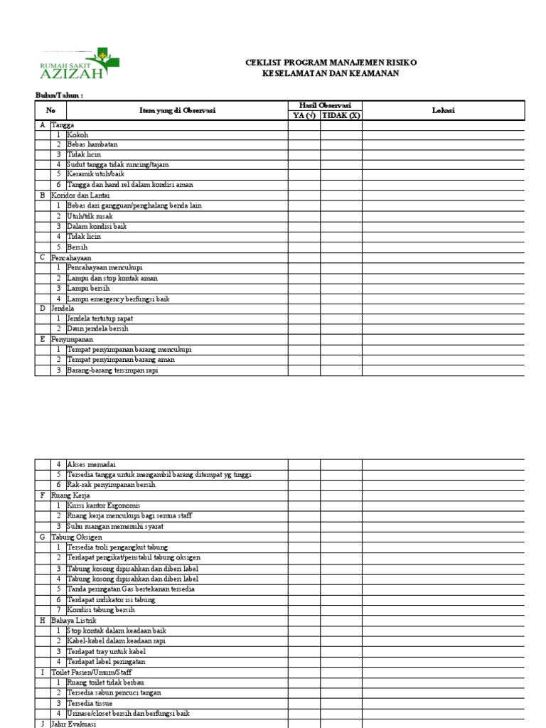 CEKLIST EVALUASI MANAJEMEN RISIKO KESELAMATAN DAN KESEHATAN KERJA | PDF