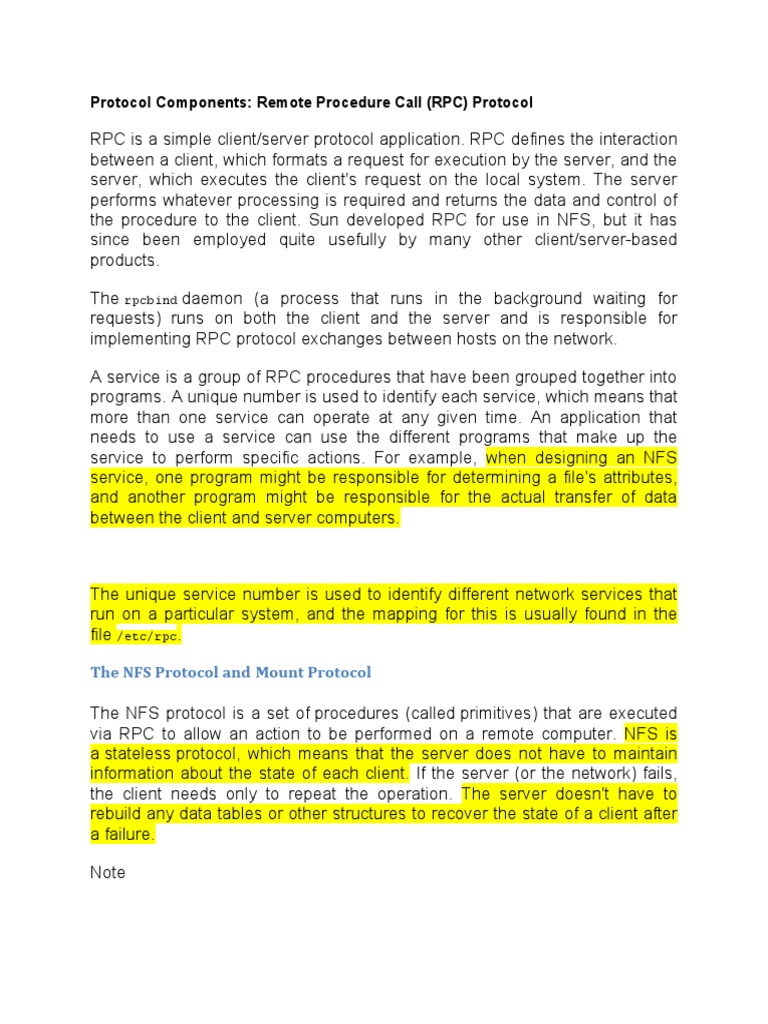 Protocol Components: Remote Procedure Call (RPC) Protocol: Rpcbind | PDF | File System | Server ...
