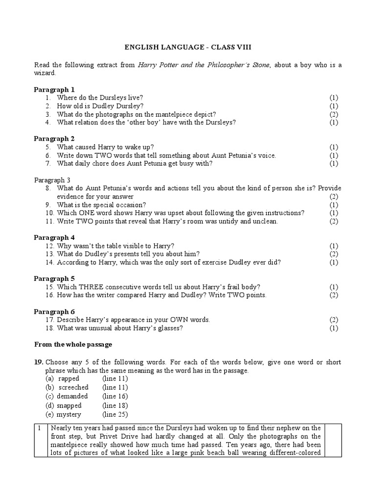 Harry Potter-COMPREHENSION | PDF