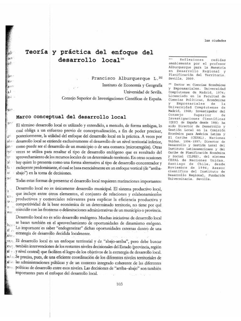 ALBURQUERQUE - Teoría y Práctica Del Enfoque de Desarrollo Local | PDF