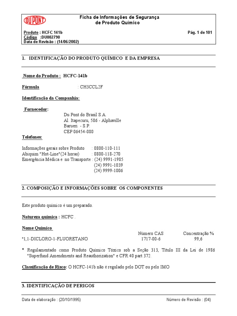 FISPQ - HCFC 141b | PDF | Química | Química