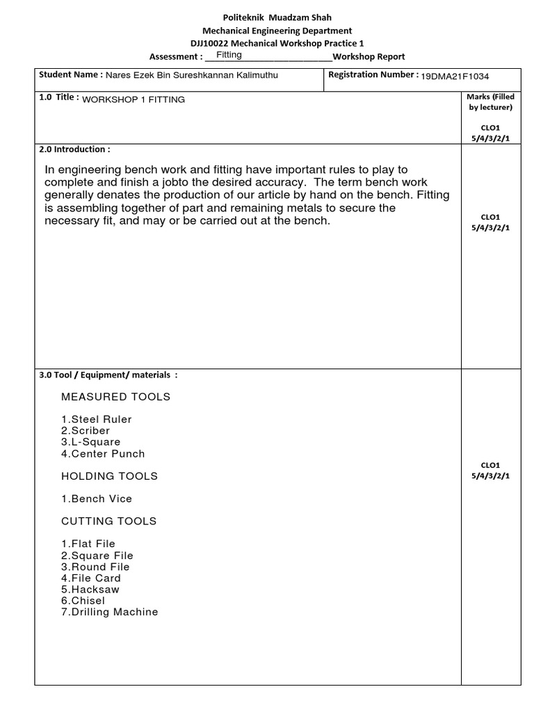 Djj10022 Fitting Report | PDF | Engineering Tolerance | Length