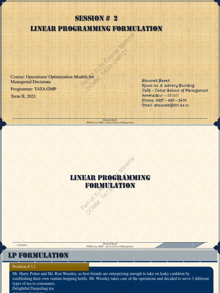 Session # 2 Linear Programming Formulation: Course Material GMP21 | PDF | Steel | Alloy