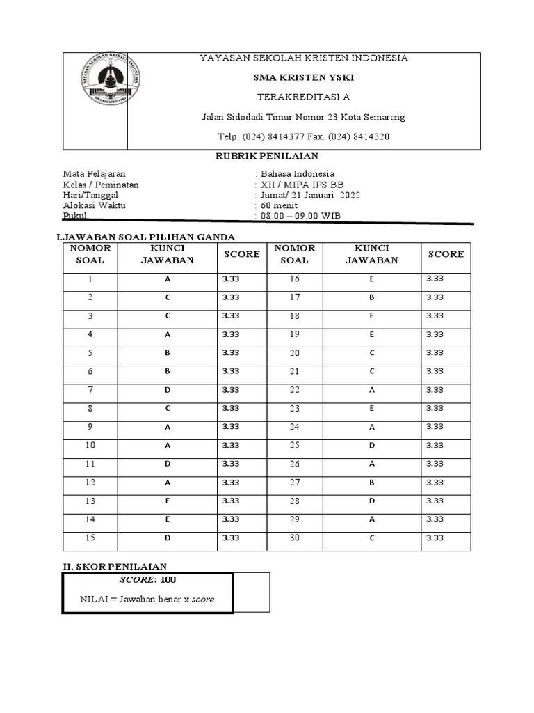Lampiran 4 - Kunci Jawaban Dan Skor Penilaian | PDF
